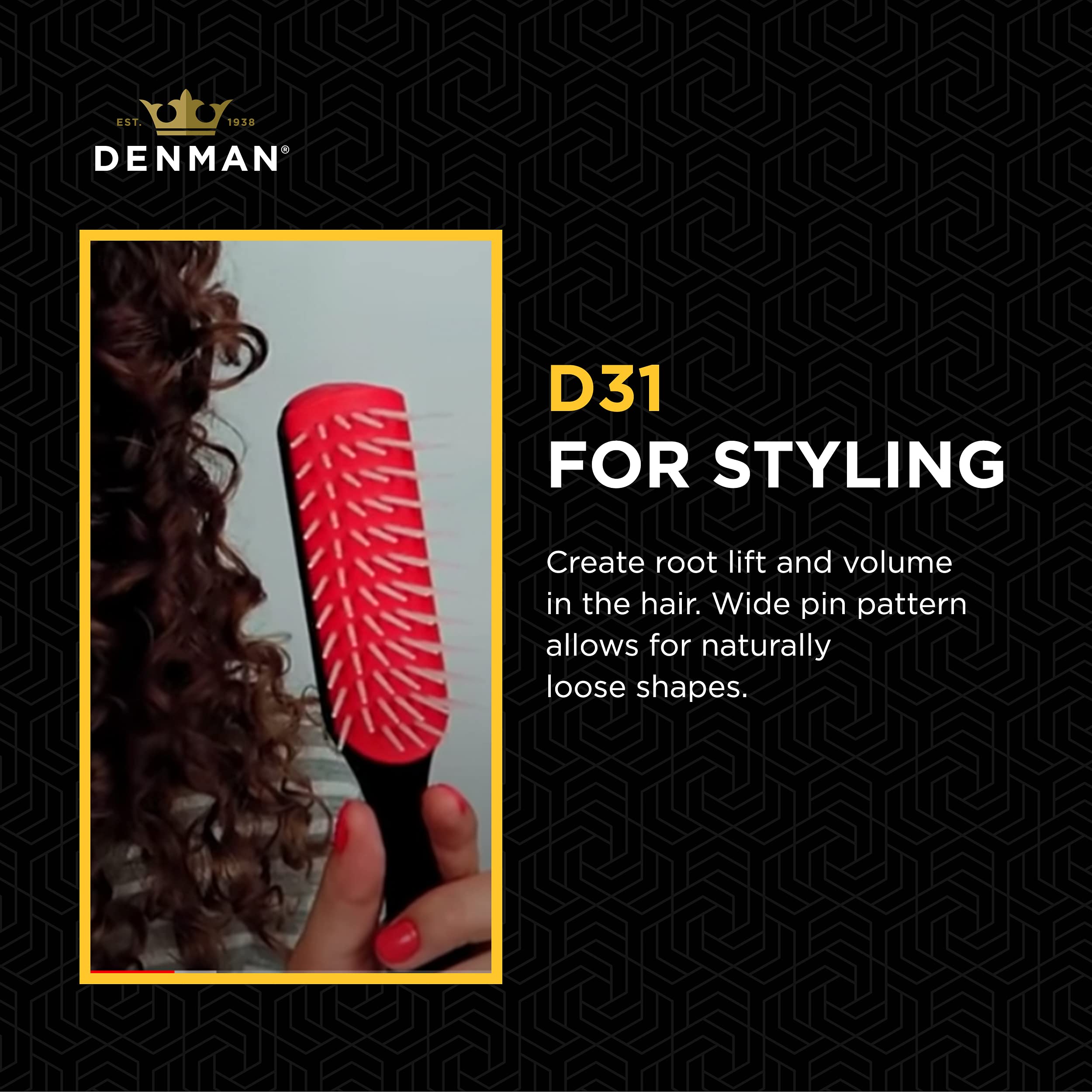Denman Free Flow Wide Spaced Pins 7 Row Hair Styling Brush - 3-in-1 Styling Tool for Creating Volume, Detangling Thick Hair and Defining Curls, D31