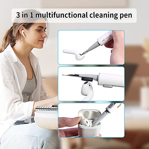 Cleaner Kit for Airpods Pro 1 2 3 Multi-Function Cleaning Pen, 3 in 1 Multifunctional Cleaning Pen for Wireless Earphone, Bluetooth Headphone, Earphone Case, Keyboard, Camera (White)
