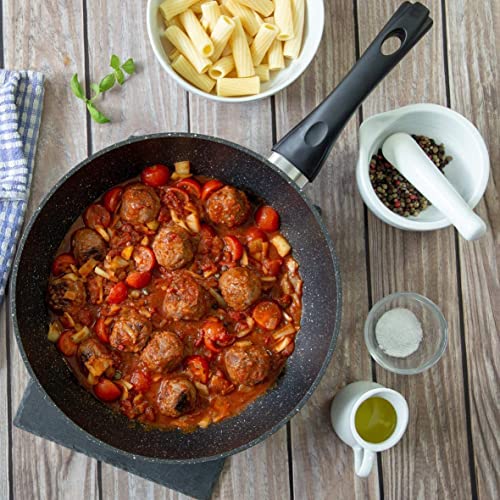 Blackmoor Frying Pans / 8", 9.5", 11" Sizes/Stylish Black Or Gray Marble Finish/Non-Stick & Anti-Scratch/Cool Touch Handle/Suitable for Induction, Electric and Gas Hobs (9.5", Black)