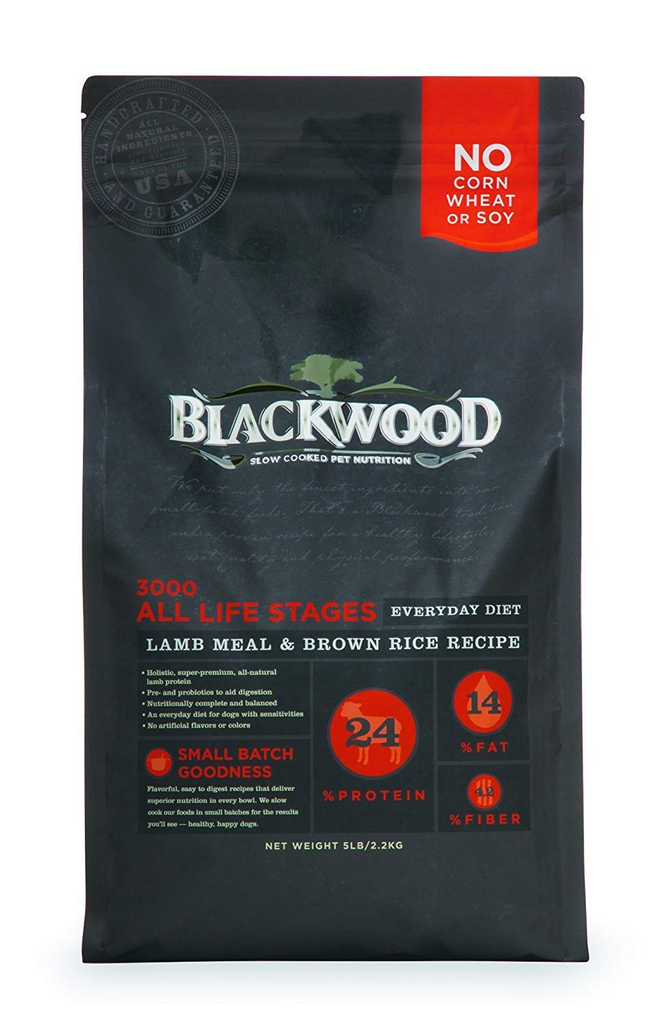 Blackwood Dog Food Made in USA Slow Cooked Dry Dog Food [Natural Dog Food For All Breeds and Sizes], Lamb Meal & Brown Rice Recipe, 15 lb. Resealable Bag To Preserve Freshness