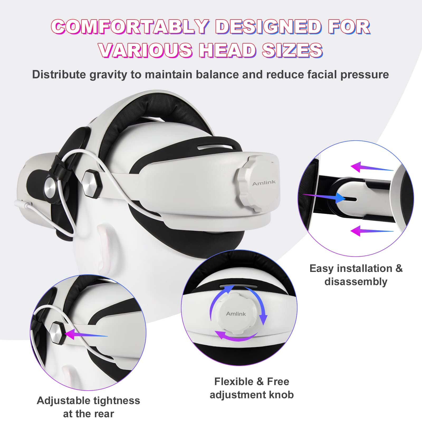 AMLINK IQ2 Pro Head Strap with 6000mAh Rechargable Battery for Oculus/Meta Quest 2, Adjustable Elite Strap for Quest 2 Replacement Accessories to Extend Playtime and Comfort