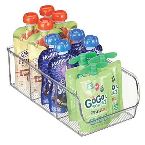 mDesign Plastic Food Storage Bin Organizer with 3 Compartments for Kitchen Cabinet, Pantry, Shelf, Drawer, Fridge, Freezer Organization - Holds Snack Bars - Ligne Collection - Clear