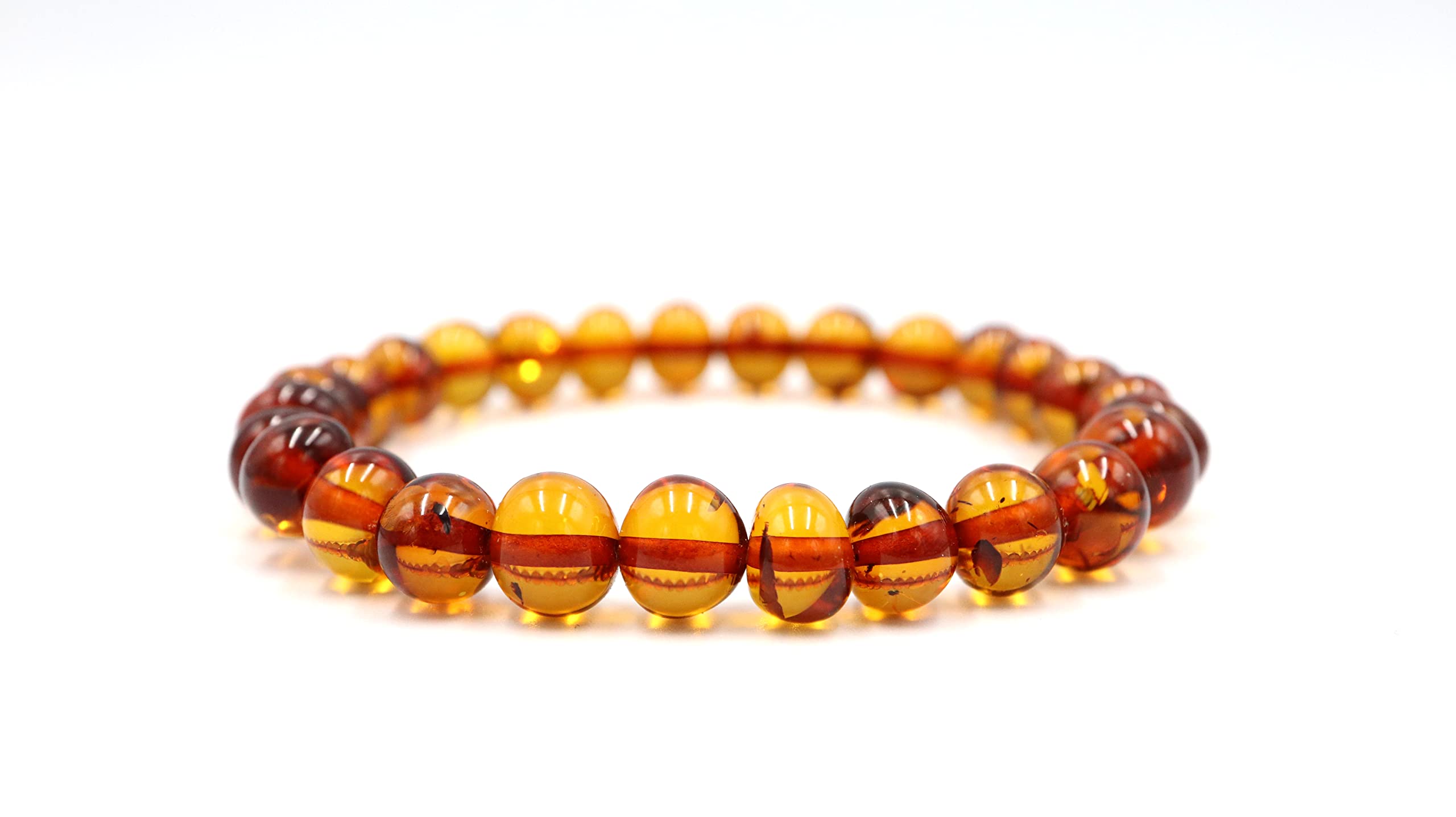 amber-us Baltic Amber Bracelet on Elastic Band Multiple Length Multiple Colors Made from Natural Authentic Round Amber Beads Amber Bracelet (Light Cognac, 7 inch)
