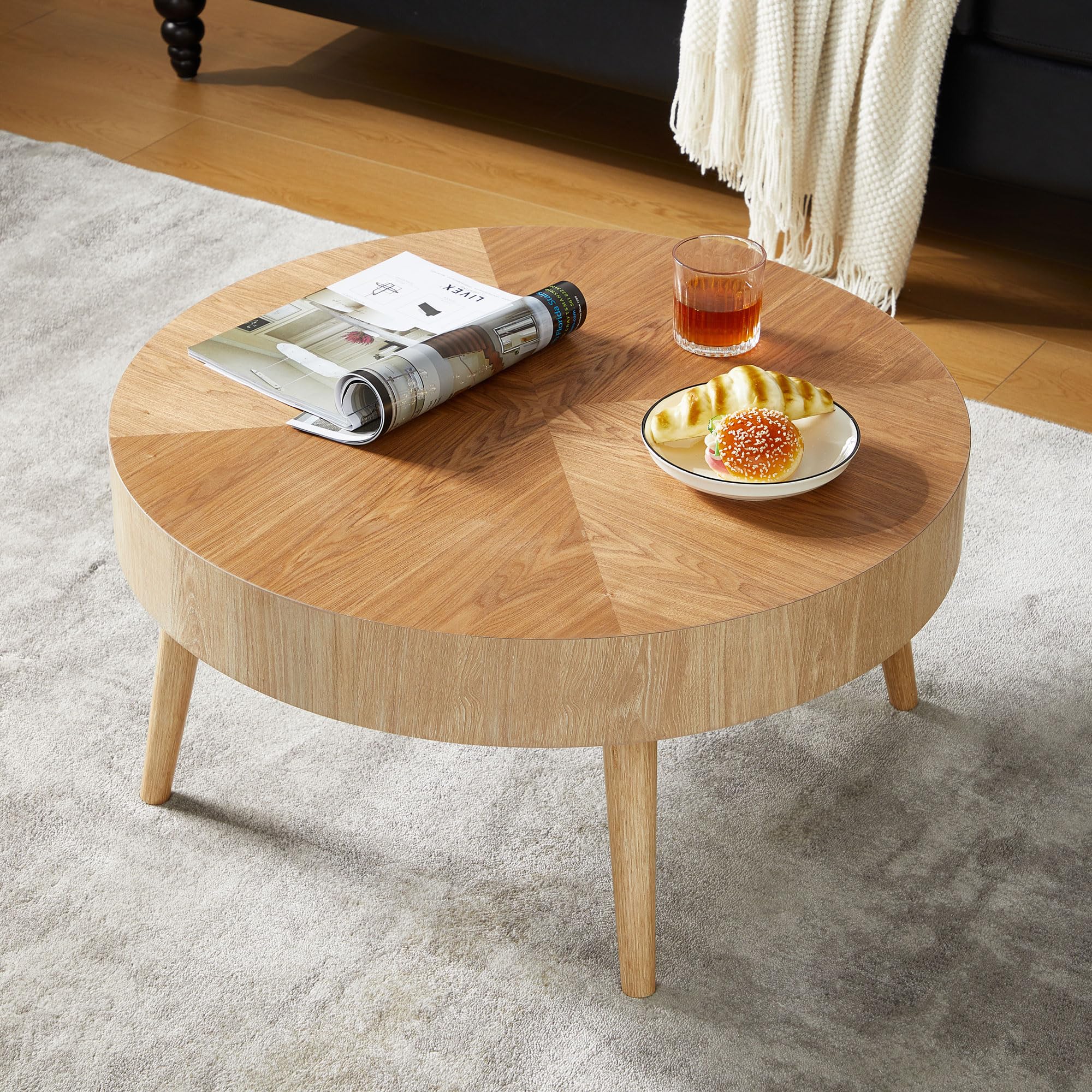 AVZEAR Nesting Round Coffee Table Set of 2, Farmhouse Modern Coffee Table, Natural Wood Nesting Tables Boho Side Table End Table Set for Living Room Bedroom, Cafe, Office, Wood Color