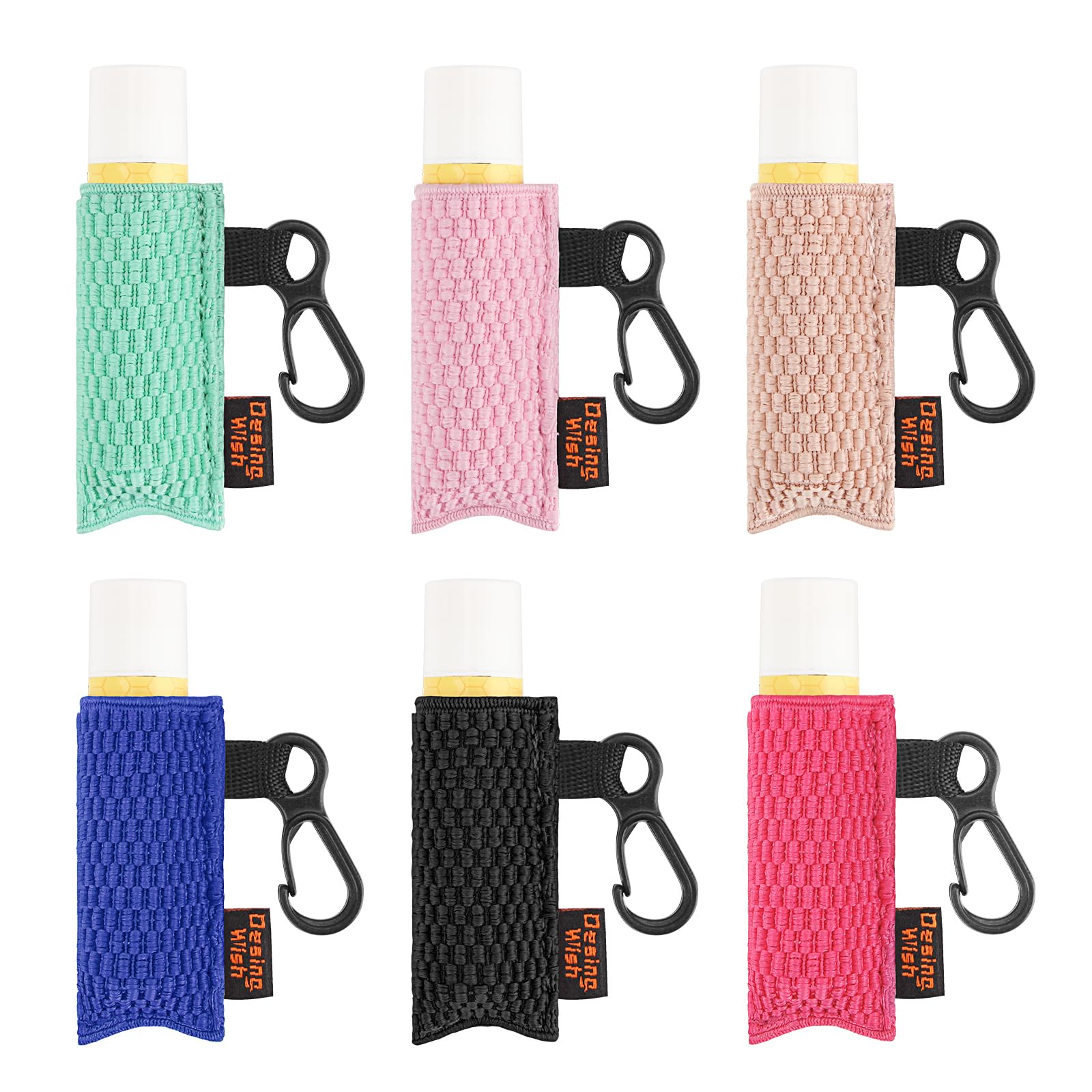 Desing Wish 6 Pack Chapstick Holder Keychain Clip On Lipstick Sleeve Anti-Lost Lip Balm Holder Key Chain Elastic Sleeves for Keys/Purse/Bag/Badge Holder