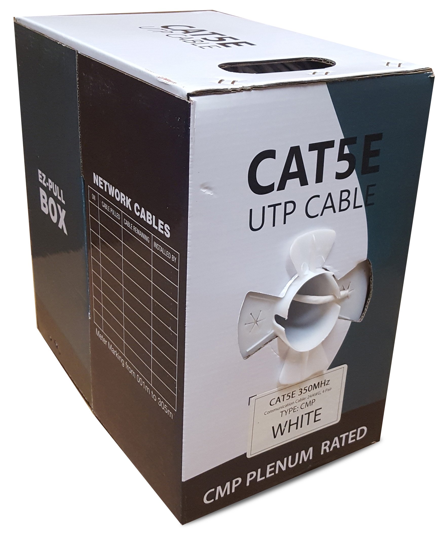 Efficient Cables Cat5e Plenum CMP 1000FT Bulk LAN Network Cable 350MHz, White Solid 24AWG