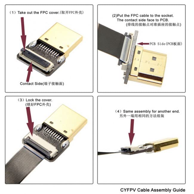 JSER CYFPV 90 Degree Up Angled FPV Micro HDMI Male to HDMI Male Flat Cable 50cm Compatible for FPV HDTV Multicopter Aerial Photography Support 1080p 60hz