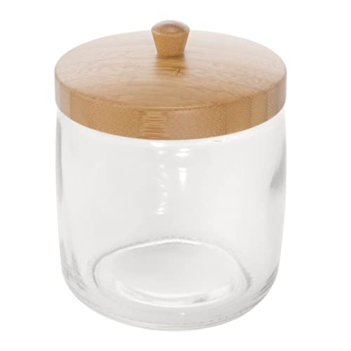 mDesign Small Apothecary Organizer Canister Jars - Glass Containers with Bamboo Lid for Bathroom, Organization Holder for Vanity, Counter, Brock Collection, 2 Pack - Clear/Natural