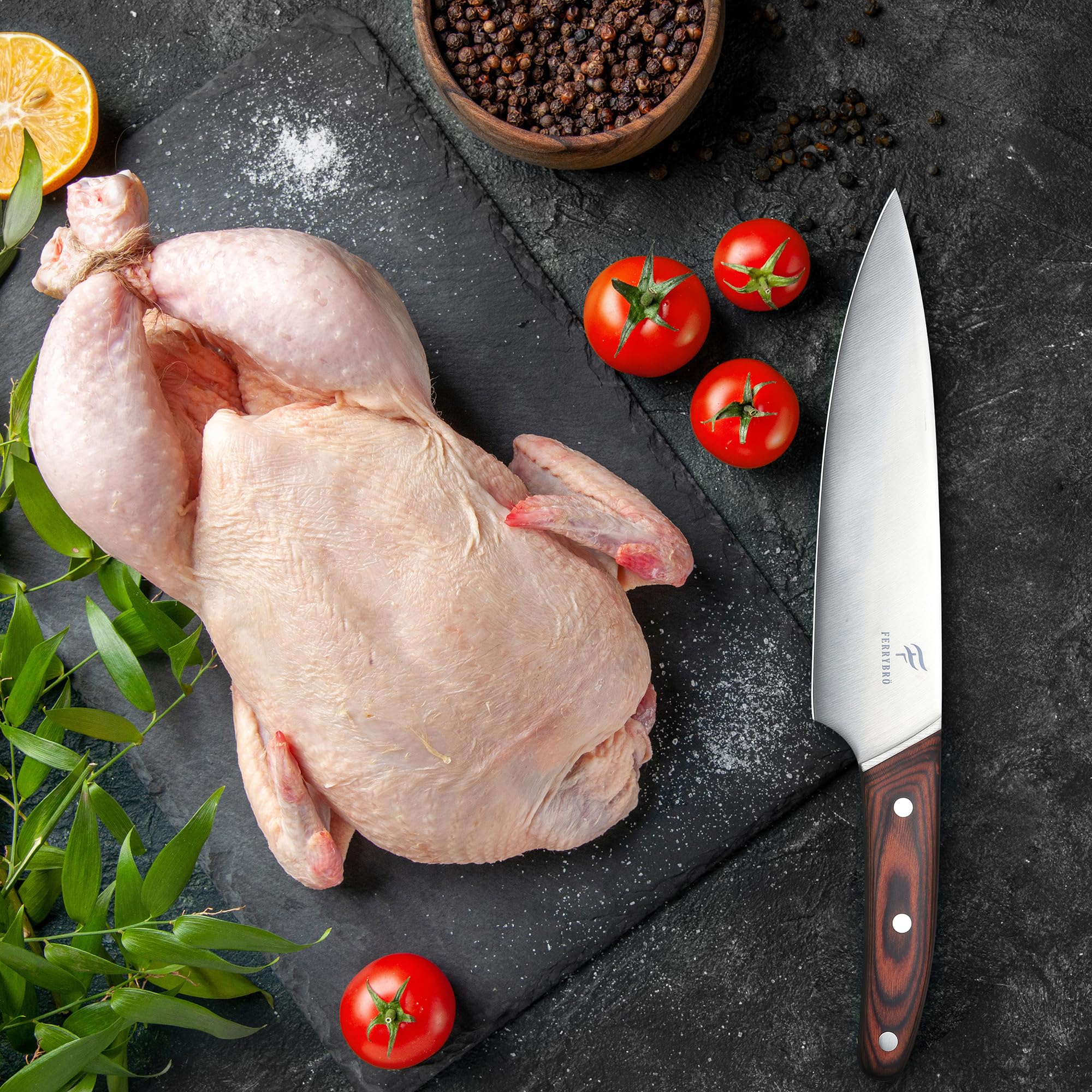 FERRYBRÖ Professional Chef Knife Set, Ultra Sharp German High Carbon Stainless Steel Blade, Kitchen Knife Set with Ergonomic Handle, 3Pcs Chefs Knives 1Pcs Sharpener(4Pcs Chef's Knife Set)