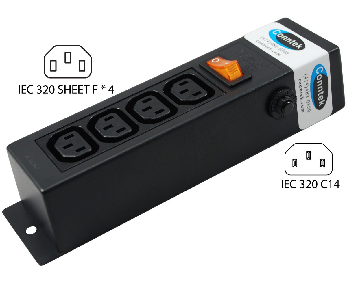 Conntek 55705 Power Strip 250 Volt 7-1/2-Inch Housing IEC C14 Inlet to 4 IEC 60320 C13 Receptacles Sheet F Computer/Server