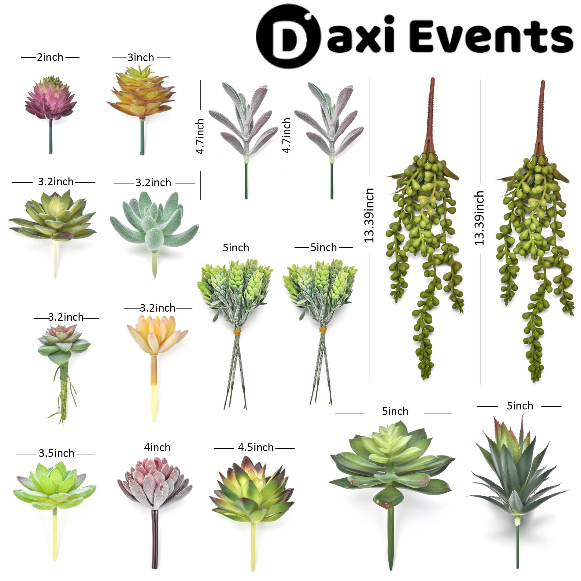 Daxi Events Artificial Succulents, 17 Pack Fake Succulents, Unpotted Faux Succulents， Realistic Textured Succulent Plants, Large Artificial Succulent Plants Bulk Decor Table Home Office Garden