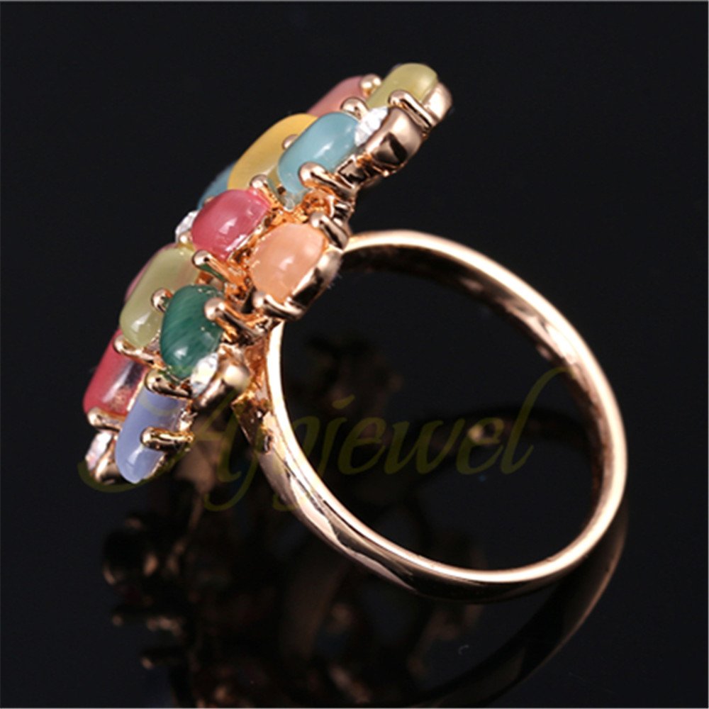 Ajojewel Multicolor Artificial-opal Flower Big Ring Women Finger Jewelry For Party Wedding Gifts (Multi, 8)