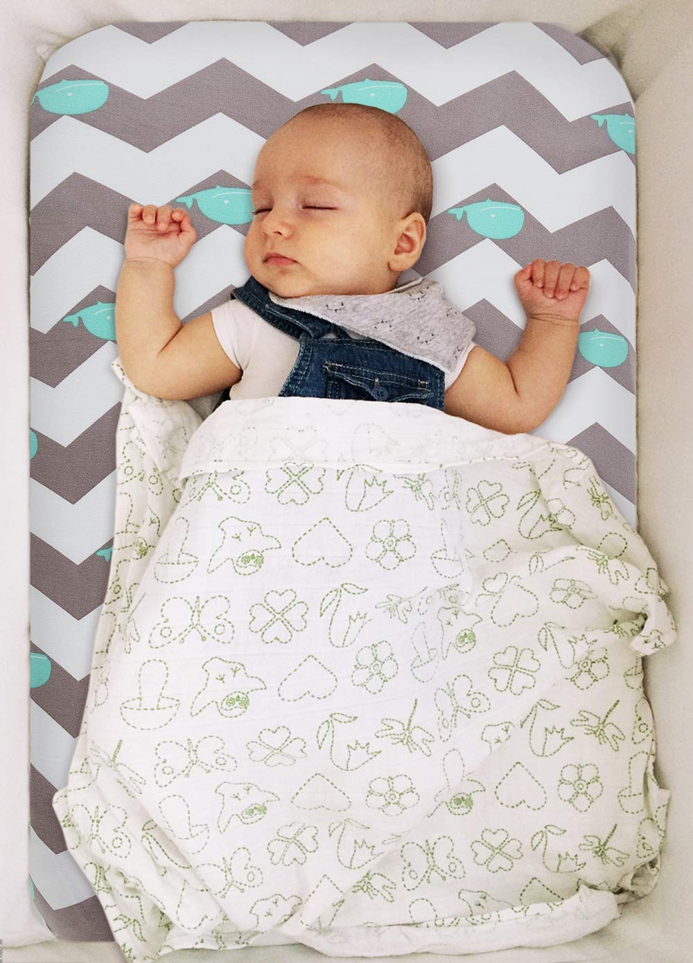 COSMOPLUS Bassinet Sheet Set 2 Pack Stretch Fitted Cradle Fitted Sheets for Bassinet Pads/Mattress, for Boys Girls,Unisex,Ultra Soft,Whale/Cloud