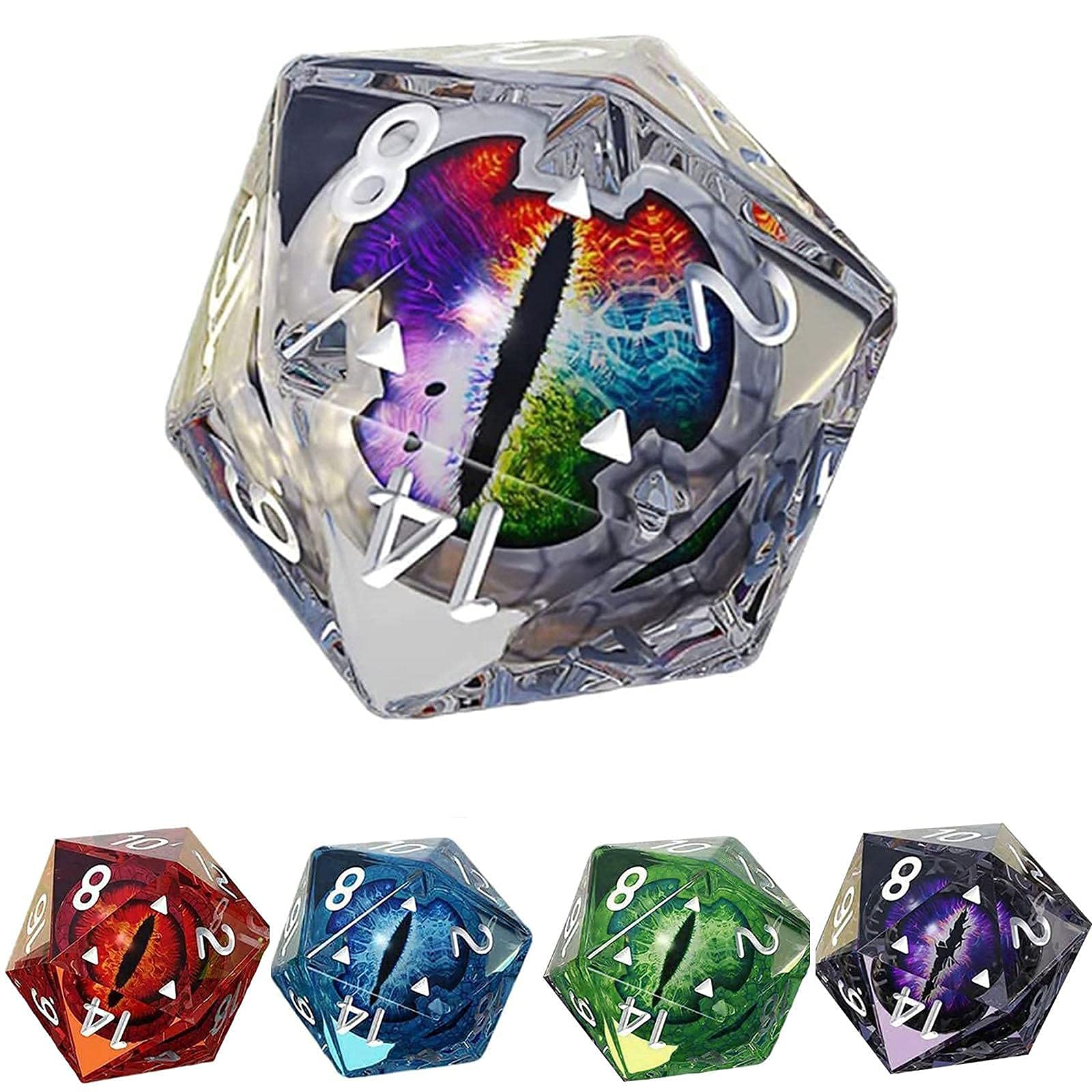 Dragon Eye Dice - The Chromatic Dragon Collection,Mini Crystal Dice,Resin Dragon Eye Dice Set,Colorful Polygonal Dice,Shinny Polyhedral Dice Set Filled With Eyeball,For Role Playing Dice Games (White)