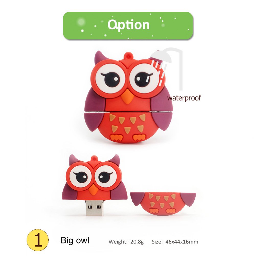 LEIZHAN 5X8GB Cute Animals USB Flash Drive with Chain Bee Fox Owls Penguin Pen Drive Gifts for School Kids and Students Valentine's Day Gift (Pack of 5 Animals)