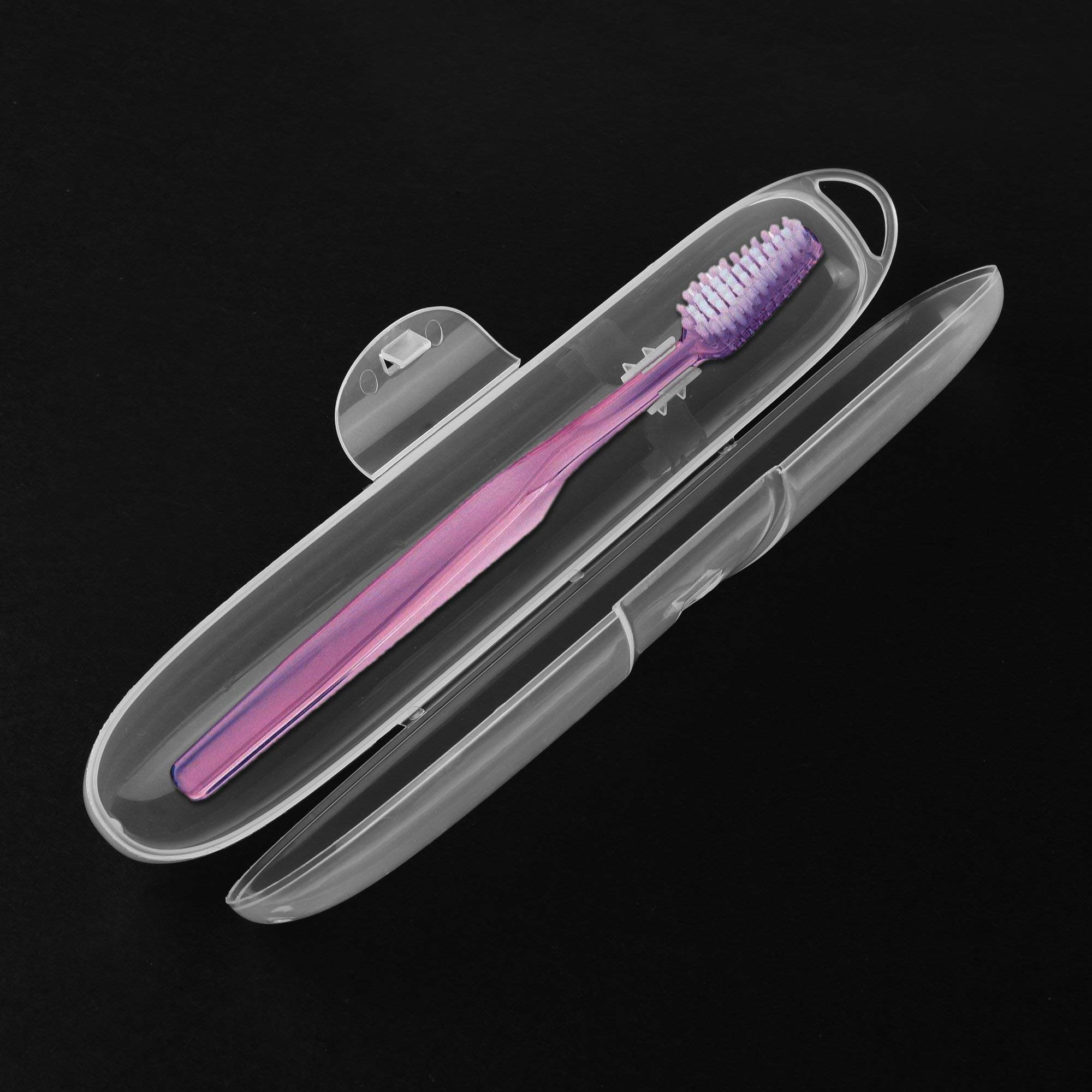 Cosmos Pack of 4 Transparent Plastic Portable Travel Toothbrush Case Holder Organizer with Hook for Travel Use