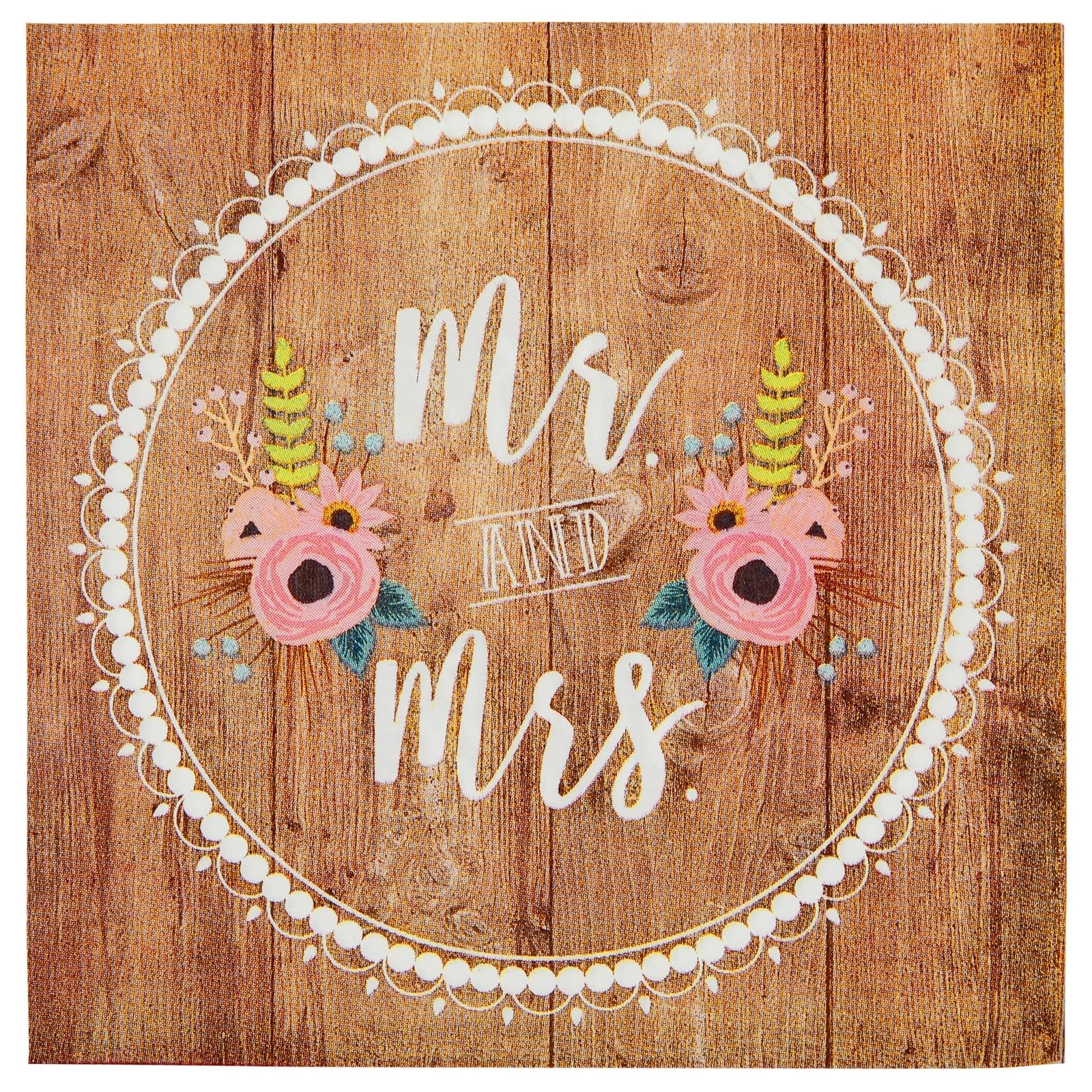 BLUE PANDA 150-Pack Mr and Mrs Napkins, Disposable, Rustic-Style Wedding Napkins for Reception, Bridal Shower Decorations, Engagement Party Supplies (6.5x6.5 in) Bulk Pack