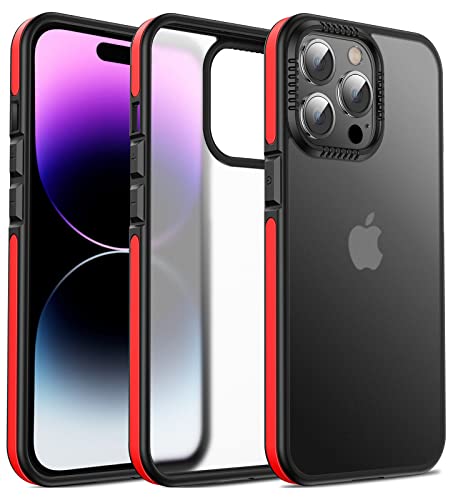 Casus Shockproof Translucent Matte Hard Back Cover with Soft Silicone Grip Frame Slim Thin Designed for iPhone 14 Pro Max Case (2022) - Red|Black