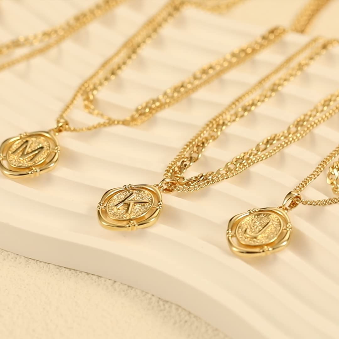 Ascona A Initial Layered Necklaces for Women, Dainty Simple Trendy Gold Plated Multi Layered Layering Letter Alphabet Pendant Chain Necklace