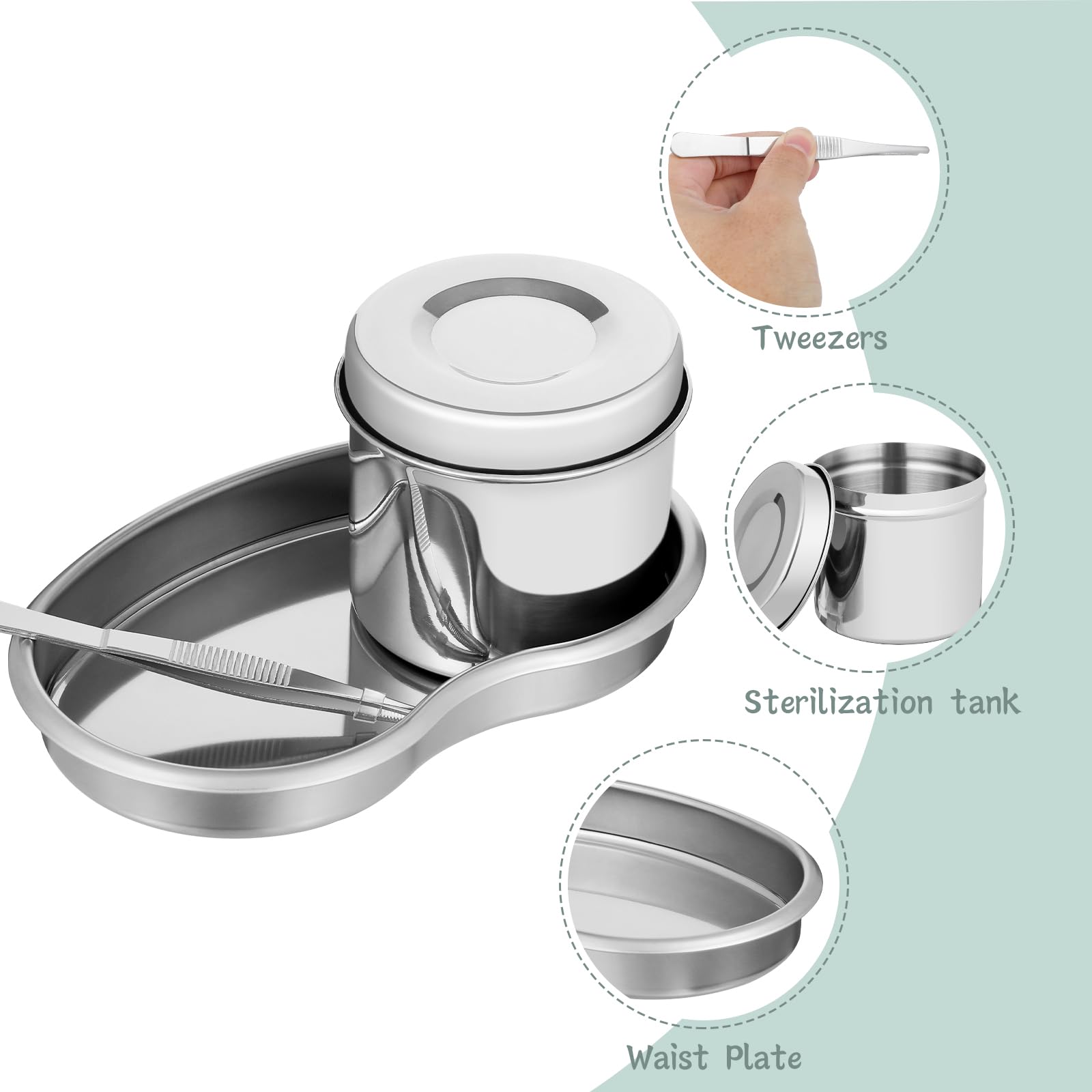 iplusmile Medical Tray Stainless Steel Instrument Tray Sterilizer Surgical Tray with Sterilizing Jar and Tweezer
