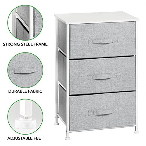 mDesign Steel Top and Frame Storage Dresser Tower Unit with 3 Removable Fabric Drawers for Bedroom, Living Room, or Bathroom - Holds Clothes, Accessories, Lido Collection - Gray