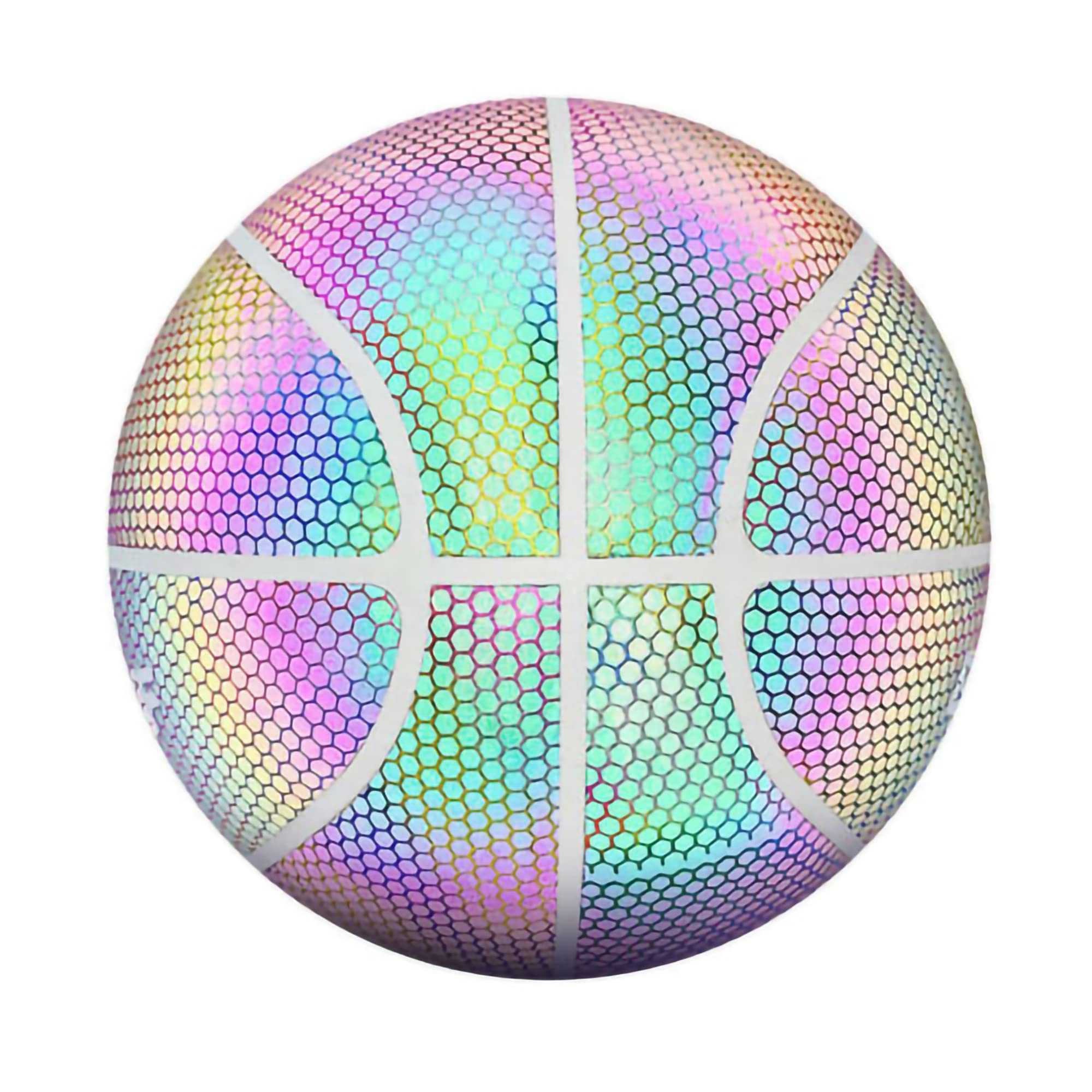 Anvirtue Holographic Reflective Basketball Ball Wear-Resistant Luminous Night Light Ball Basketball Glowing Basketball Ball with Bag Pin