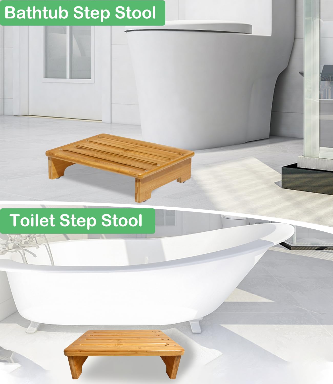 Bamboo Safety Stool Wood One Step Stool Mobility Half Step Stool Stepping Stool Foot Stool Natural Color with Solid Wood for Stairs Bed Kitchen Bathroom Cars for Adults Seniors and Kids Training