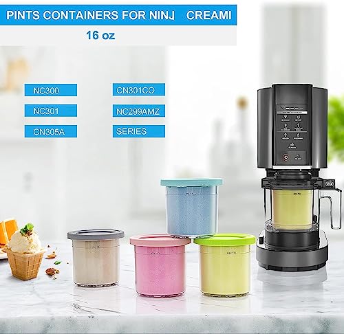 Containers Replacement for Ninja Creami Pints and Lids - 4 Pack, Extra Sets,16oz Cup Compatible with NC301 NC300 NC299AMZ Series Ice Cream Maker, BPA Free Dishwasher Safe Leak Proof