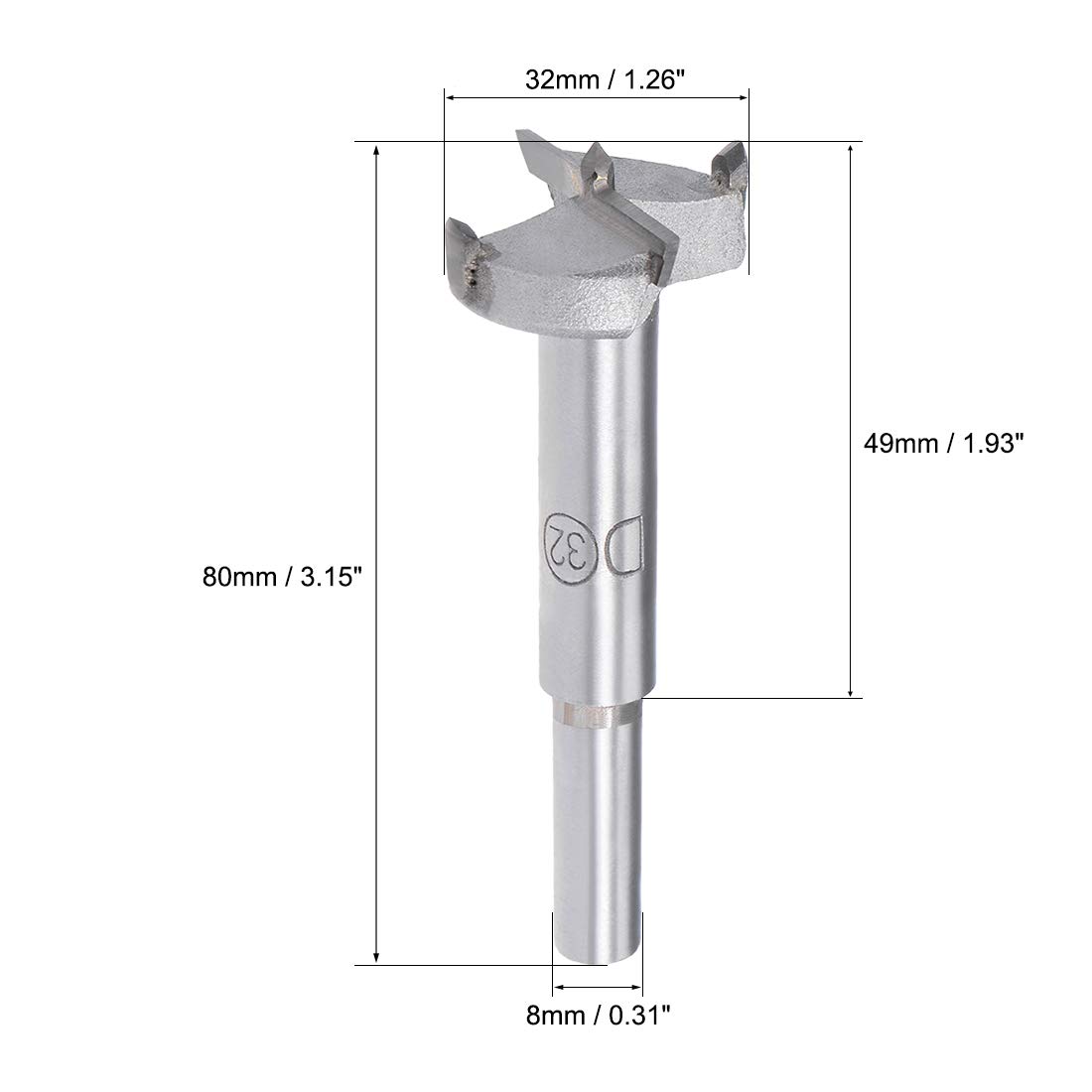 uxcell Forstner Drill Bits 32mm, Tungsten Carbide Wood Hole Saw Auger Opener, Woodworking Hinge Hole Drilling Boring Bit Cutter (Gray)