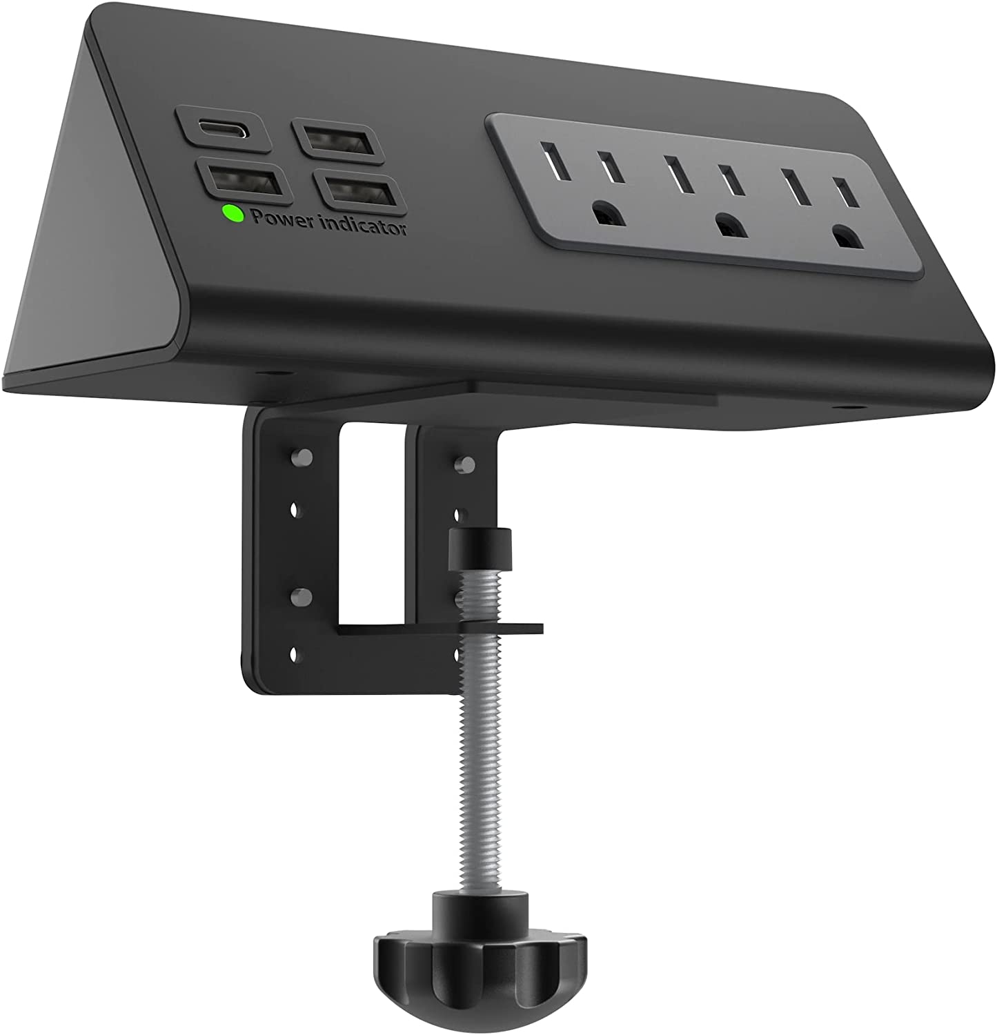 Electriduct Edge Mount Nightstand Charger 6 Amp 1 USB-C Charging Port + 3 USB-A Charging Ports, 3 AC Power Strip Outlets Clamp Desk Power Center - Black