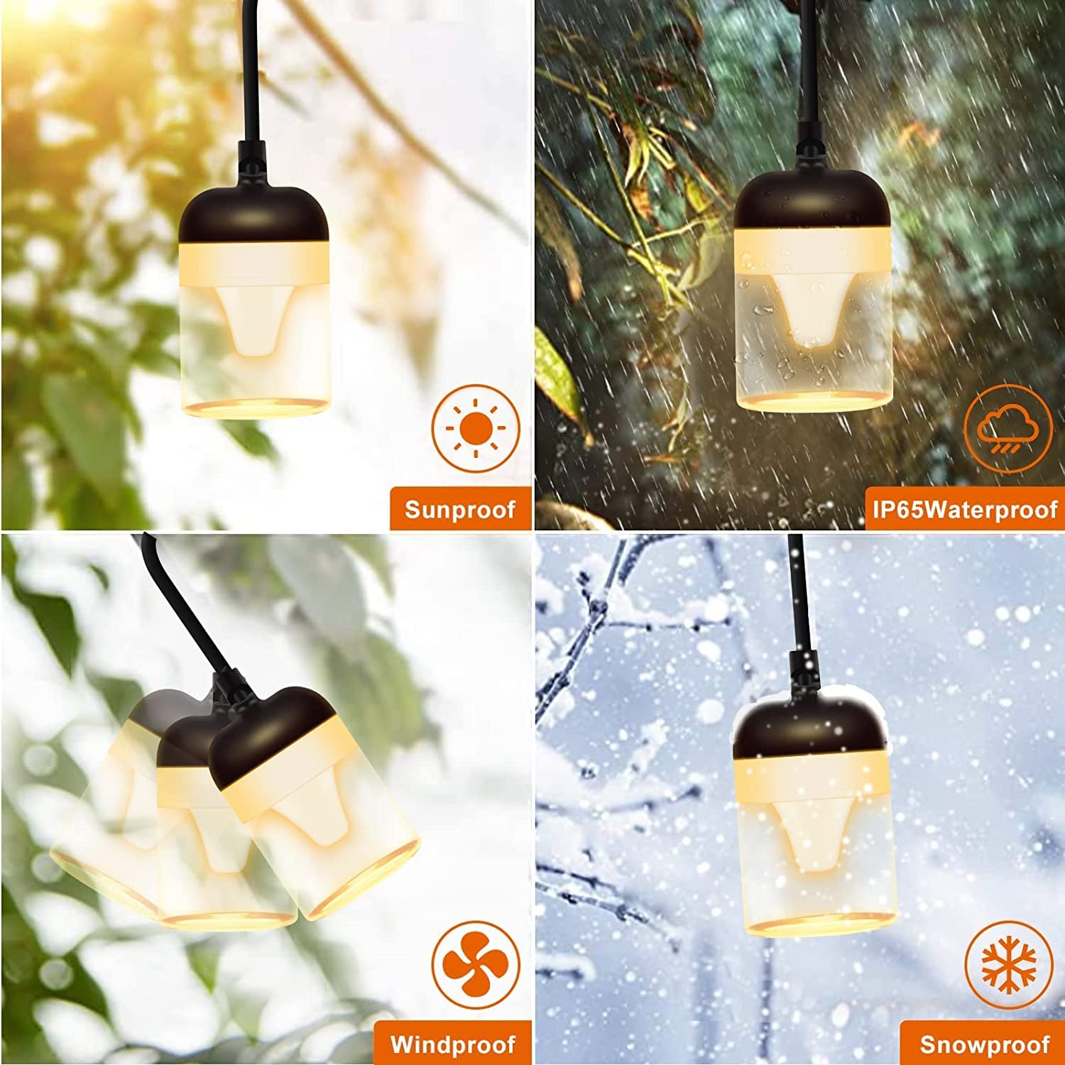 DREAMARK String Lights Indoor Outdoor 52 FT Weatherproof LED Bulbs Strings with 8 Lighting Model 16 Warm White Shatterproof Bulbs for Patio Garden Bistro Wedding Backyard Festival Decoration
