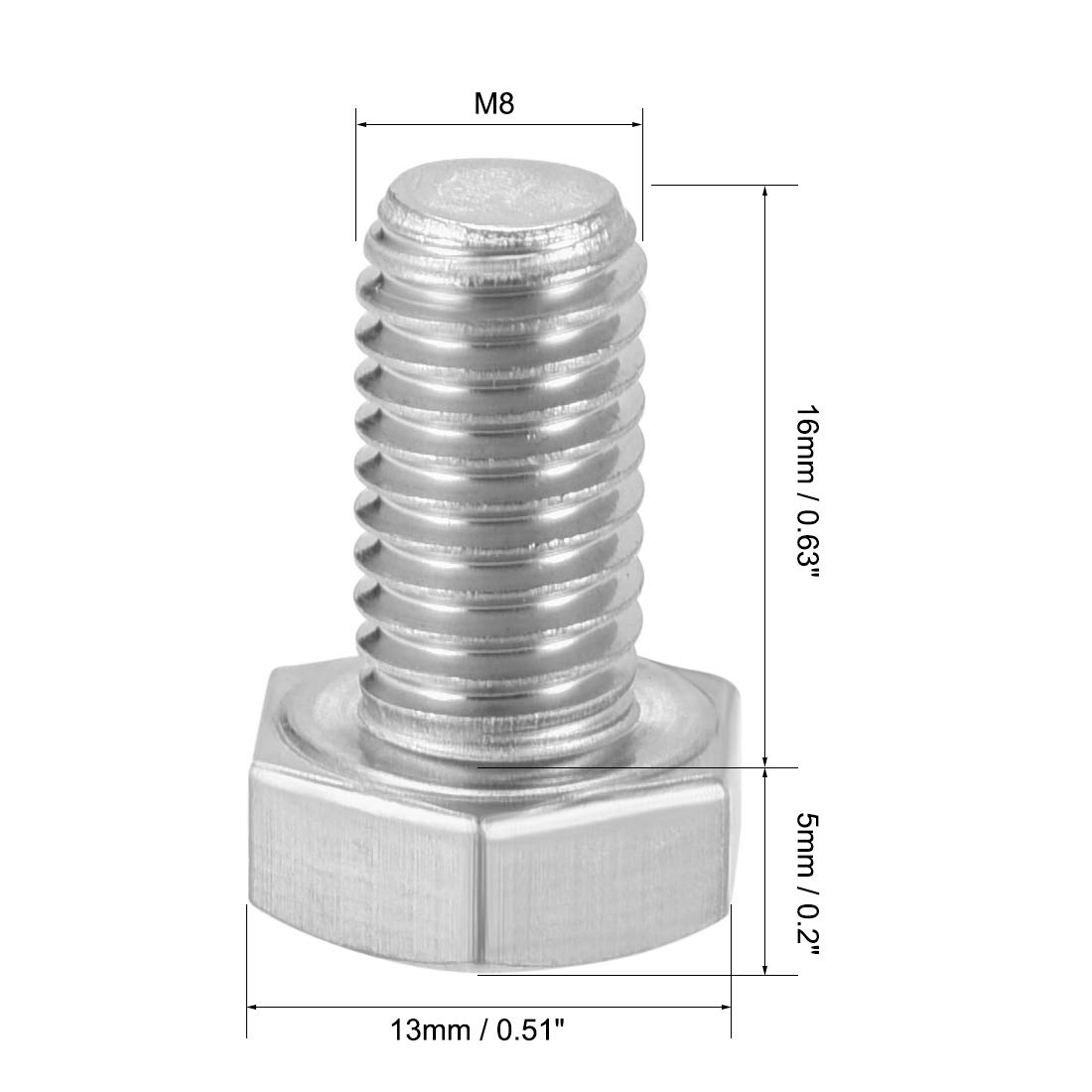 uxcell M8x16mm Hex Bolts 304 Stainless Steel Hexagon Screw Bolt 4pcs