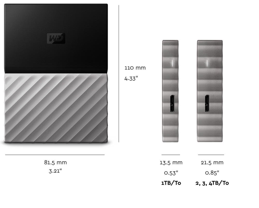 WD 2TB Black-Gray My Passport Ultra Portable External Hard Drive - USB 3.0 - WDBFKT0020BGY-WESN