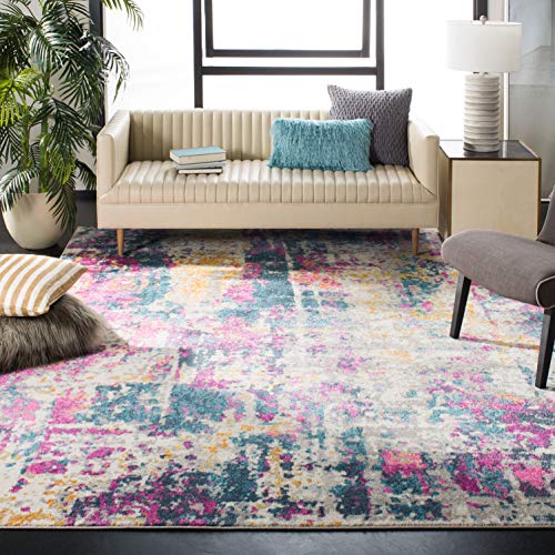 SAFAVIEH Madison Collection Accent Rug - 4' x 6', Ivory & Blue, Modern Boho Abstract Design, Non-Shedding & Easy Care, Ideal for High Traffic Areas in Entryway, Living Room, Bedroom (MAD143B)