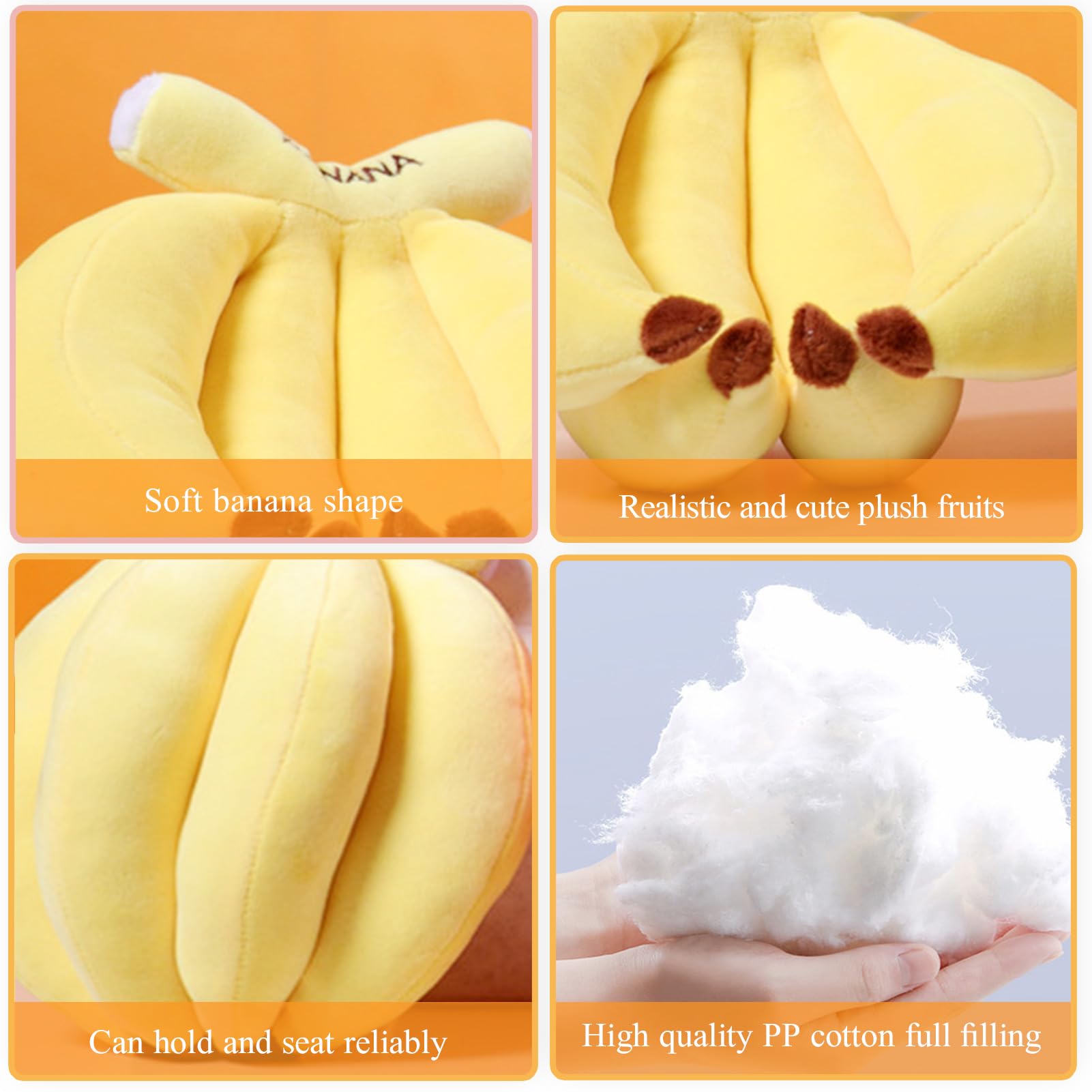 AUCOOMA Banana Plush Pillow Yellow Bananas Plush Stuffed Toy Cushion Hugging Pillow 9.8"