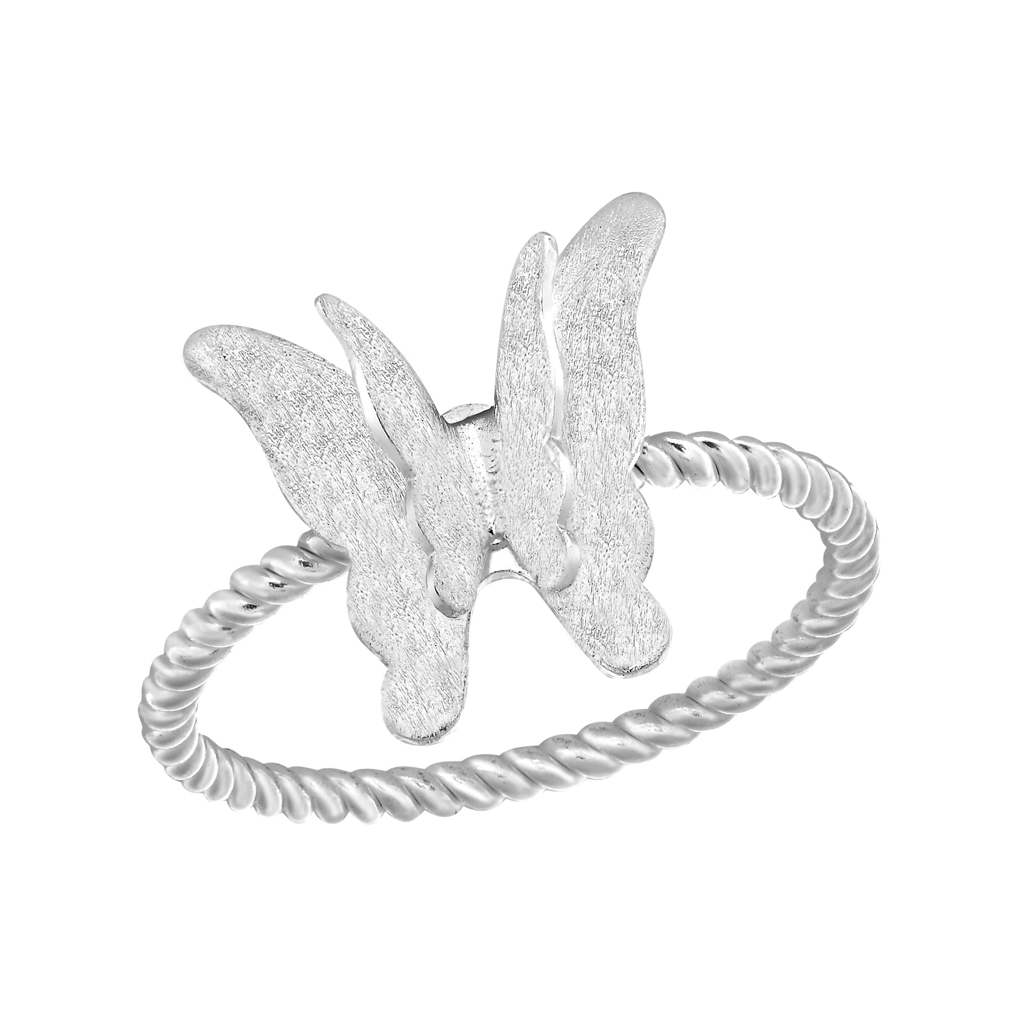 AeraVida Magical Satin Shine 3D Butterfly of .925 Sterling Silver Twisted Band Ring (9)