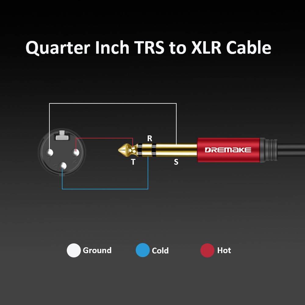 DREMAKE 10 Foot TRS Stereo 6.35mm 1/4 Inch to XLR Balanced Mic Cable Male to Male Audio Patch Cord for Speakers, Amplifier