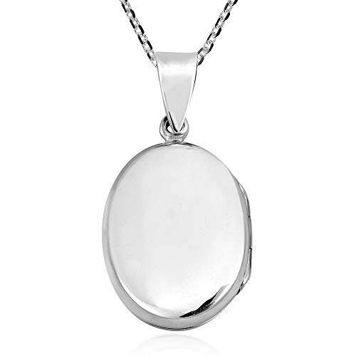AeraVida Minimalist Engrave Keepsake Memory Holder Sterling Silver Polished Oval Locket Necklace, 16 inch