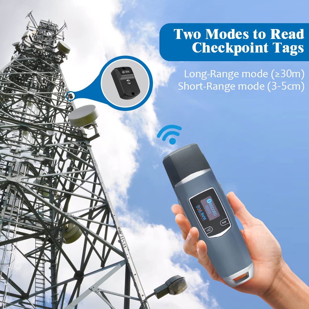 JWM Long Range Guard Tour Patrol System with Downloader, RFID Flashlight Security Guard Equipment with OLED Screen, Free Cloud Software, 2.4G Card for Long Distance Reading
