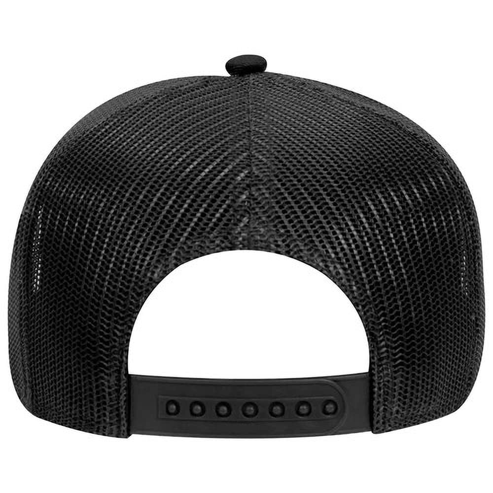 Ashen Fane Cotton Blend Twill 5 Panel Pro Style Mid Profile Mesh Back Trucker Hat, Black