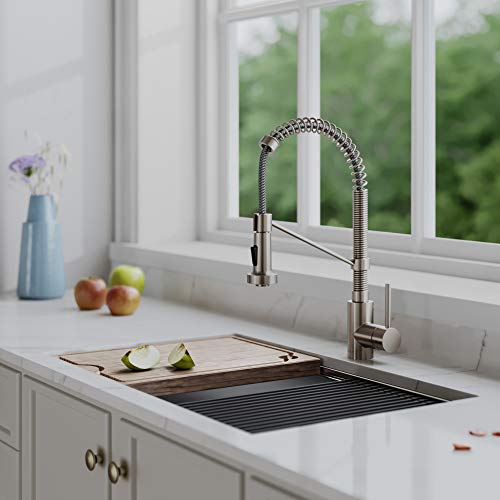 KRAUS Bolden 18-Inch Single Handle Commercial Style Pull-Down Kitchen Faucet with Soap Dispenser in Matte Black, KPF-1610MB-KSD-43MB