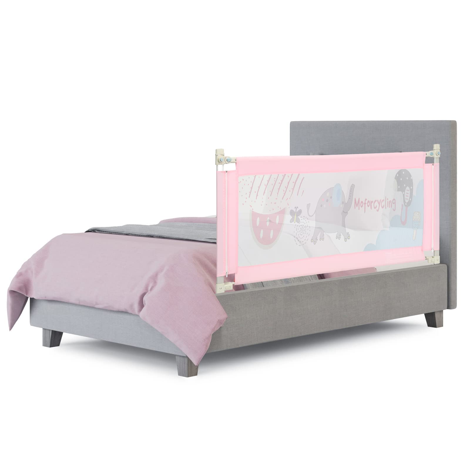 BABY JOY Bed Rail for Toddlers, 57’’ Extra Long, Height Adjustable & Foldable Baby Bed Rail Guard w/Breathable Mesh & Double Safety Child Lock for Kids Twin Double Full Size Queen King Mattress, Pink