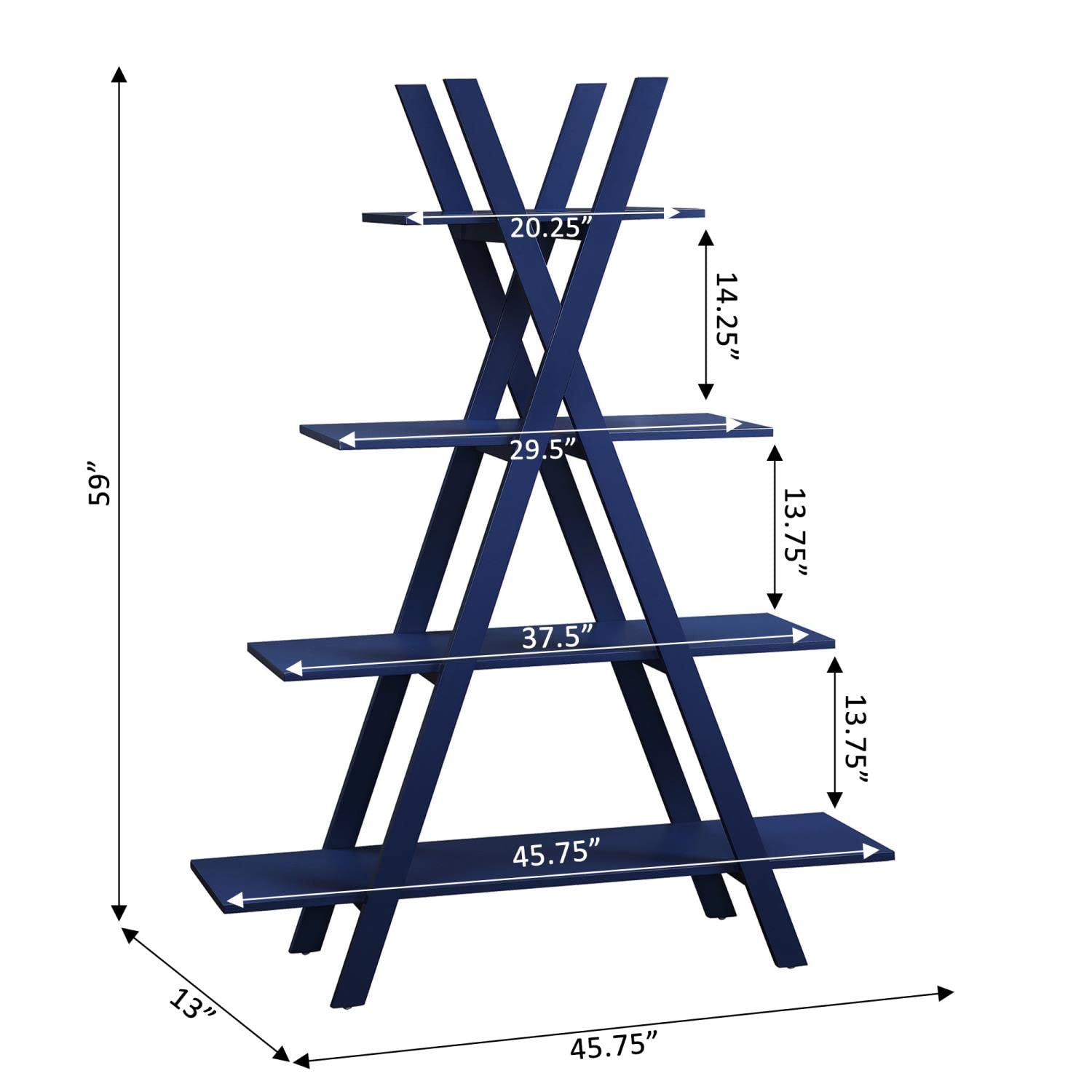 Convenience Concepts Oxford A Frame Bookshelf, 45.75" L x 13" W x 59" H, Cobalt Blue