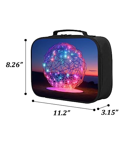 AnySmic Glowing Sculpture with Neon Lights at Night Kids Lunch Bag, Outdoor Art Kid Lunch Box, Polyester, Double Zipper, Single Sided Printed, Inner Insulation layer