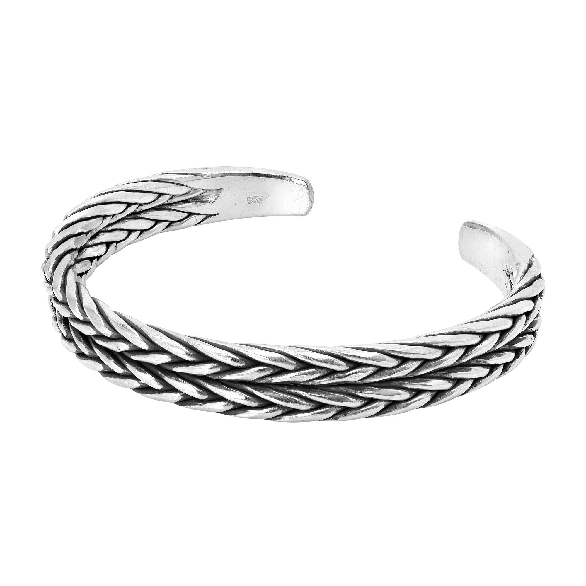 AeraVida Powerful Dragon Scales .925 Sterling Silver Handmade Cuff Bracelet