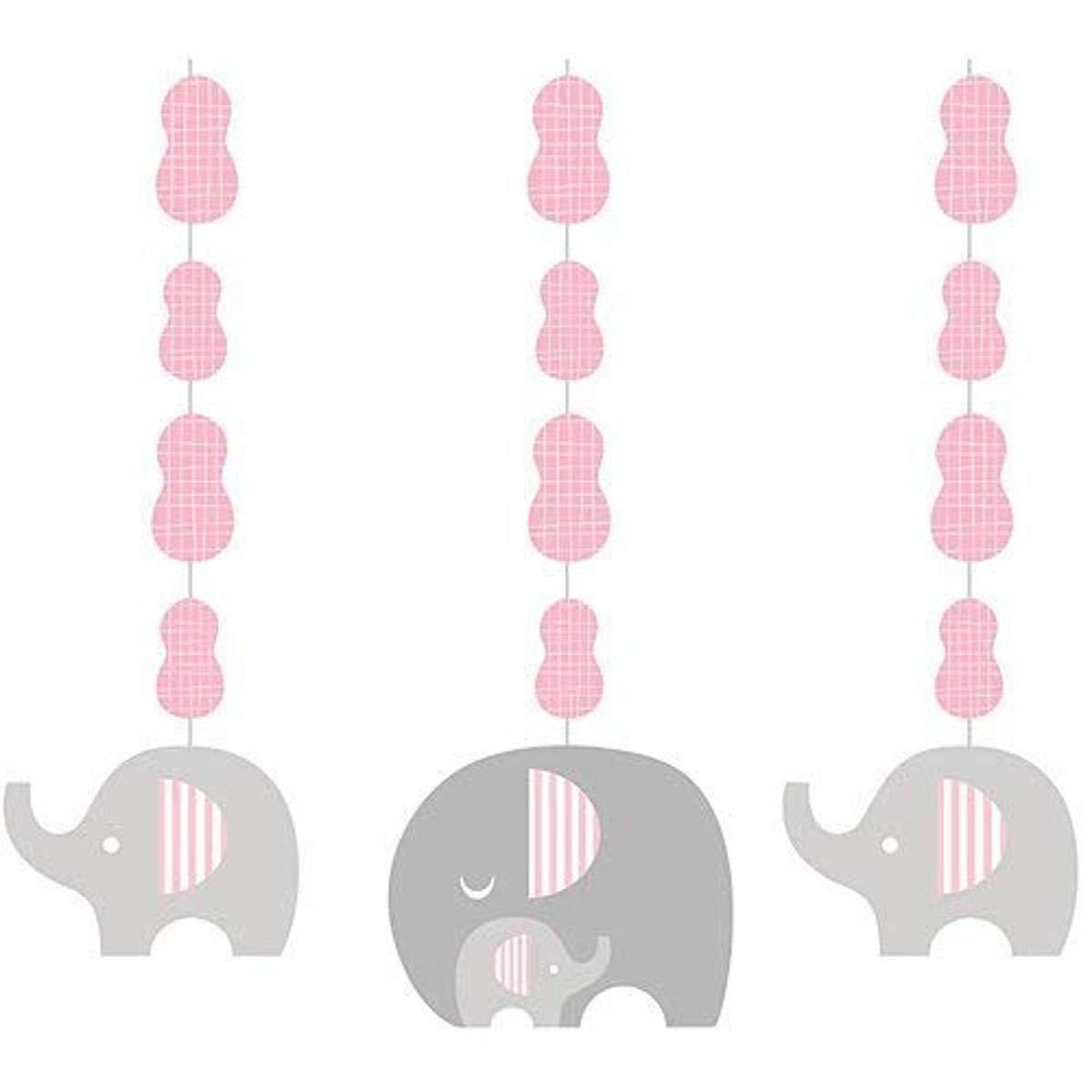 Creative Converting 317224, Peanut Elephant String Hanging Decorations, 3 Ct, 36", Pink