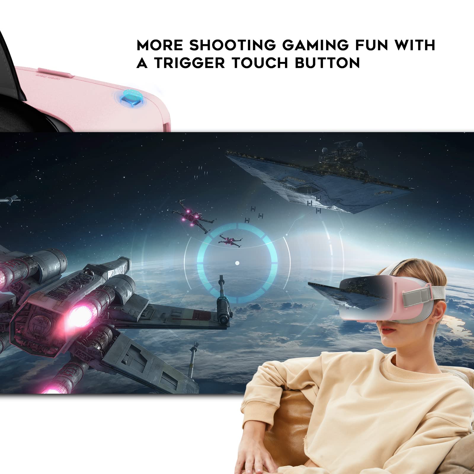 DESTEK V5 VR Headset for iPhone, Samsung, Android (4.7-6.8in Screen), Gift idea 3D Goggles VR Glasses-Pink