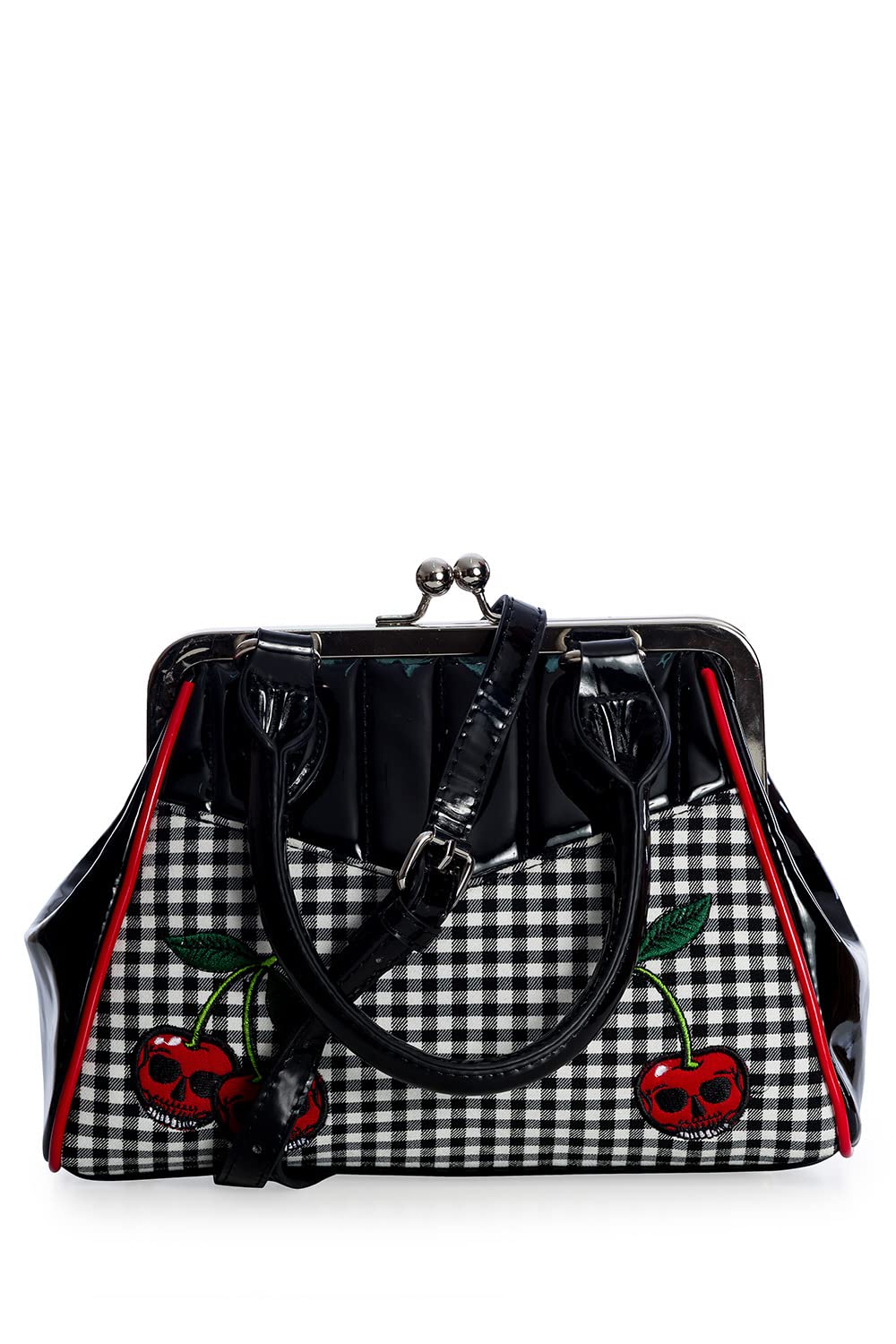 Lost Queen Women's Rockabilly Cherry Skulls Handbag Retro Kisslock Purse