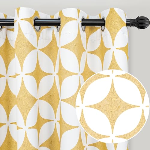 DriftAway Amelia Thermal Blackout Room Darkening Grommet Window Curtains Retro Geo Pattern Round Circle Star Print Set of 2 Panels Each 52 Inch by 84 Inch Yellow