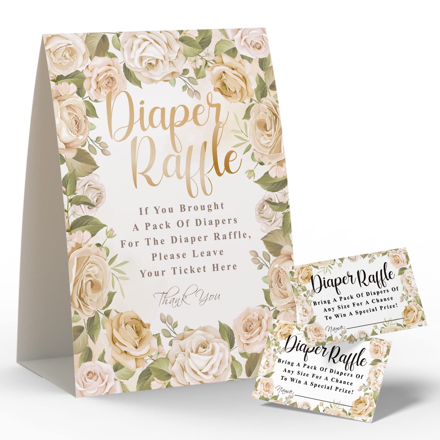 Diaper Raffle Tickets for Baby Shower Sign,Baby Shower Invitations with Diaper Raffle Cards - Baby gender neutral tickets(1 Sign with 50 Raffle Tickets)Toctose031
